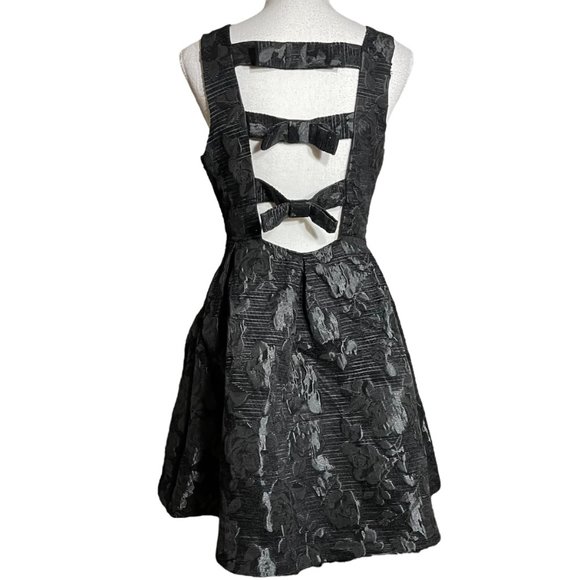 Dresses | Rose Brocade Dress M Bow Open Back Strappy Cutout Sleeveless ...